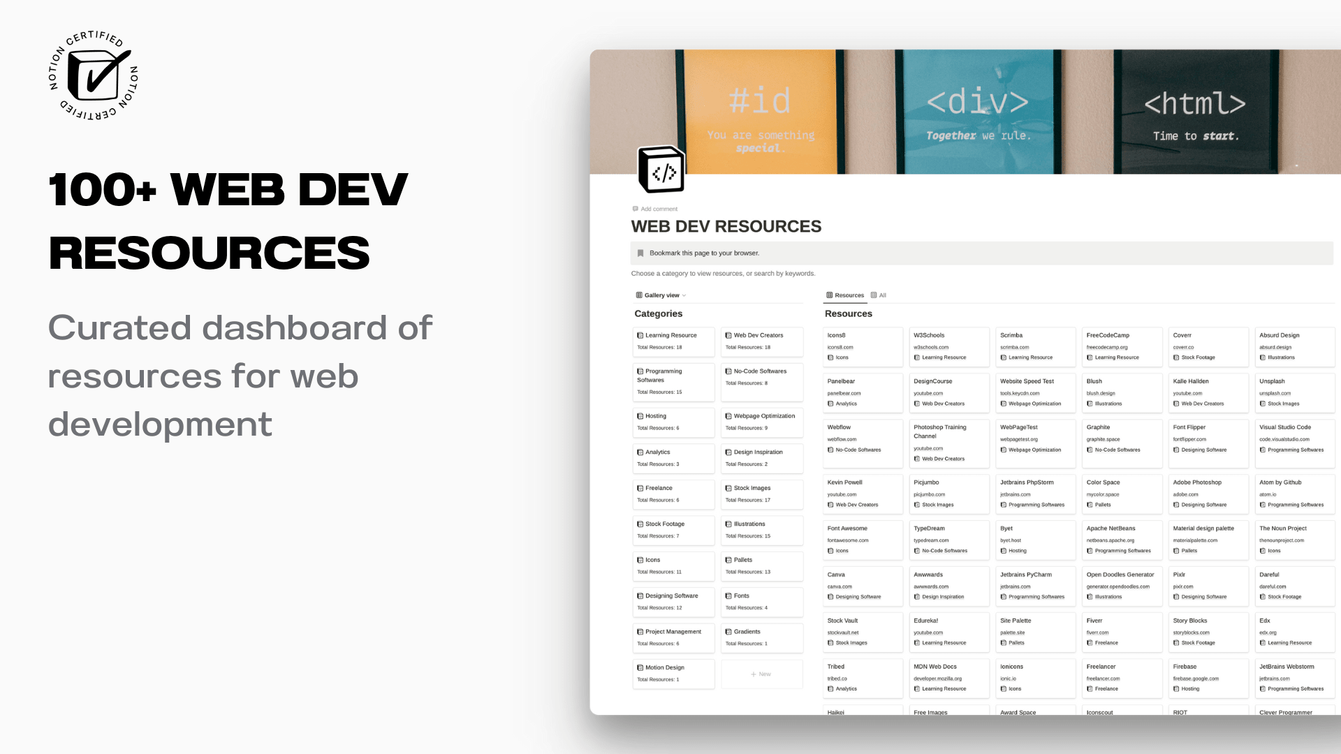 100+ Web Dev Resources - Notionland Template Gallery